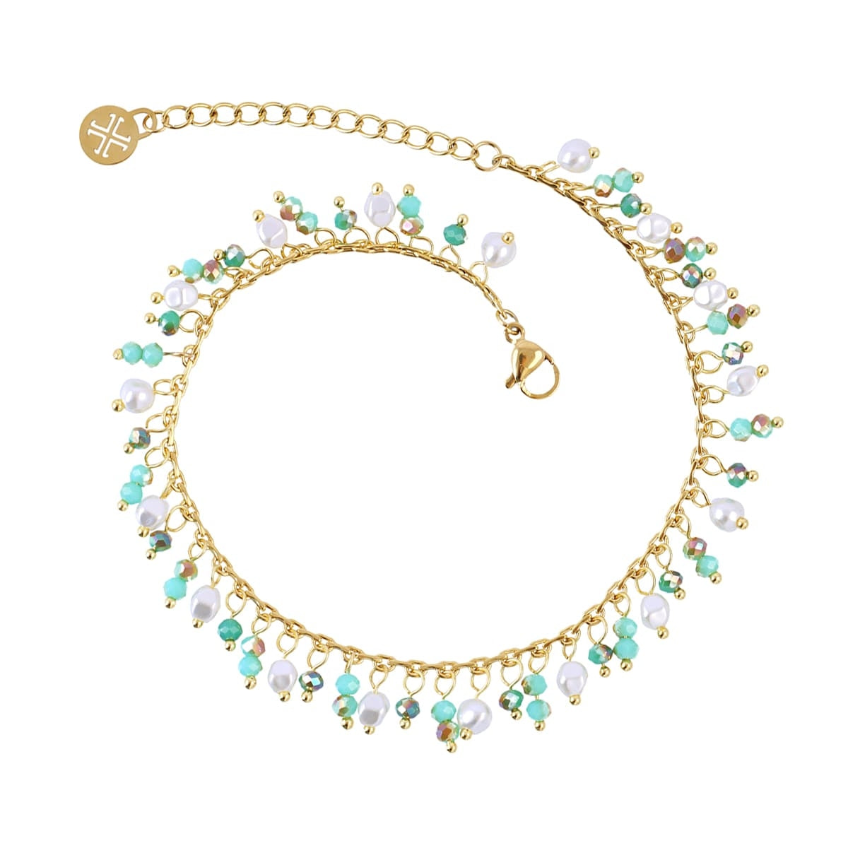 Solara ATO259 surgical steel anklet with soft-toned crystal beads - Anartxy